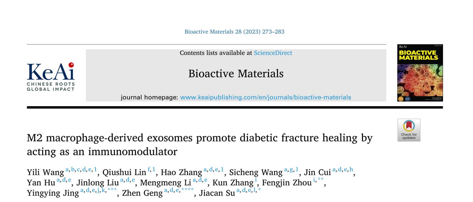 我院苏佳灿教授团队在材料学顶级期刊《Bioactive Materials》上发表了关于外泌体作为免疫调节剂促进骨愈合的最新成果-上海大学转化医学研究院