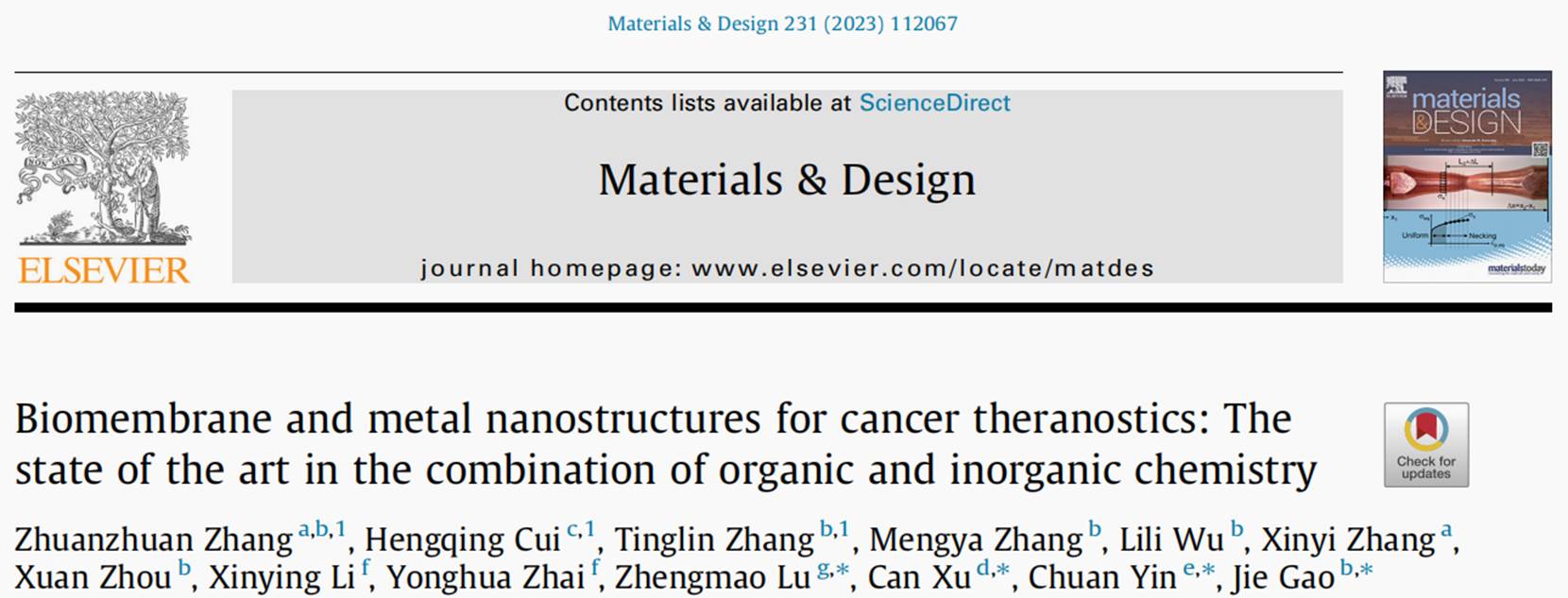 转化医学研究院硕士生张转转在《Materials & Design》【Top I区】发表综述文章-上海大学转化医学研究院
